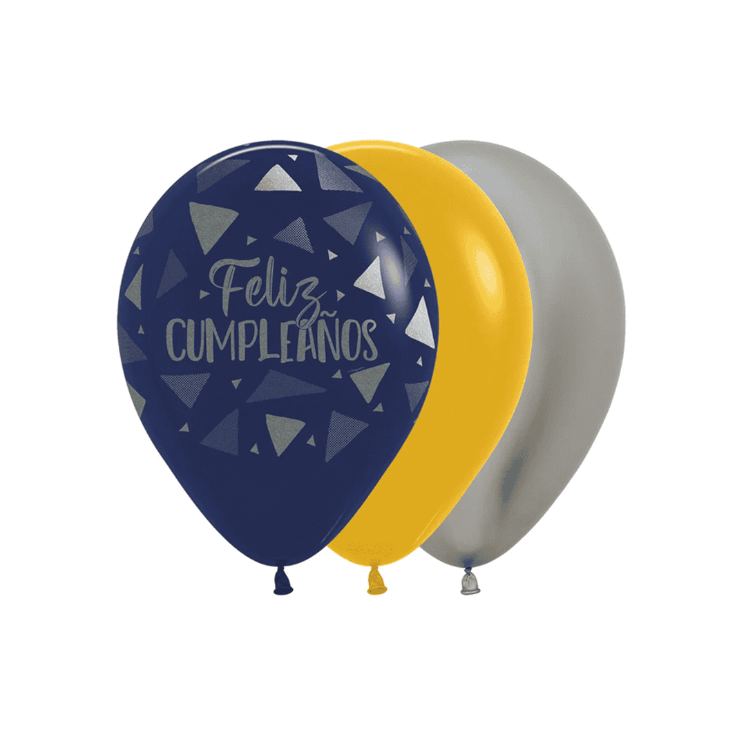 Globo látex estampado de Cumpleaños metalink triangulo - Party Center